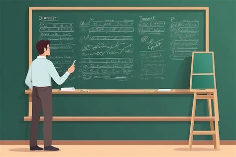 Premium Photo Rear View Of Man Teacher Or Student Writing Formulas On A Green Classroom