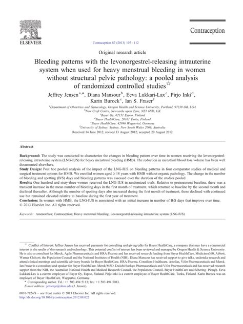Pdf Bleeding Patterns With The Levonorgestrel Releasing Intrauterine System When Used For