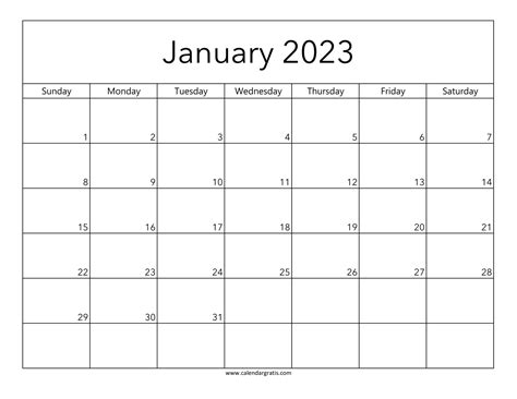 Printable January 2023 Calendar Template Portrait Monthly Calendars