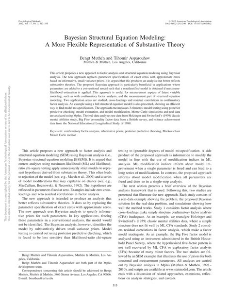 Bayesian Structural Equation Modeling A More Flexible Representation Of Substantive Theory