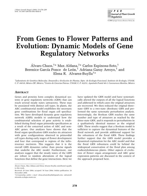 Pdf From Genes To Flower Patterns And Evolution Dynamic Models Of Gene Regulatory Networks