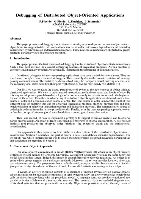 Pdf Debugging Of Distributed Object Oriented Applications