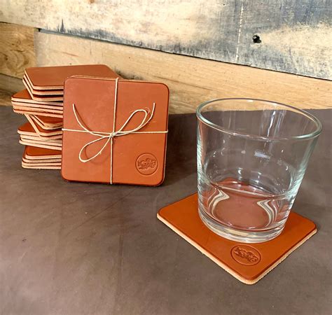 Ox And Cart Coaster Set Square Ox And Cart Leather