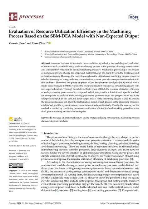 Pdf Evaluation Of Resource Utilization Efficiency In The Machining Process Based On The Sbm