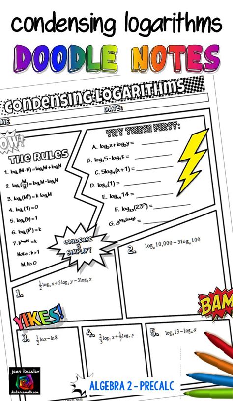 Condensing Logarithms Fun Notes Doodle Pages Math Interactive Notebook Math Interactive