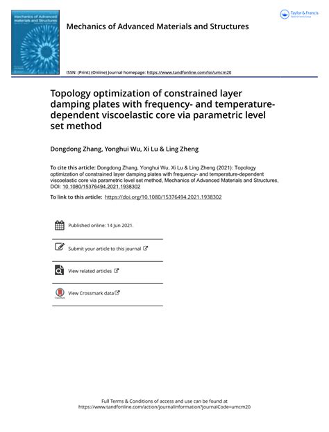 Pdf Topology Optimization Of Constrained Layer Damping Plates With Frequency And Temperature