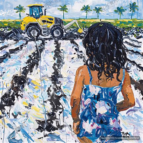 Ai创作图犁地插画 手绘犁田 女孩风景画 农忙插画 耕地插画 田地耕作插画 儿童厚涂油画肌理 手绘农忙 手绘耕田 农忙人物画 女孩决意装饰画 艺术农耕 田地绘画 丙烯画创作 耕田的女人