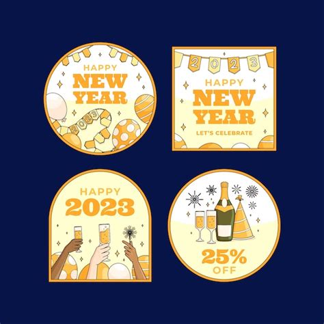 Free Vector Hand Drawn New Year 2023 Labels Collection