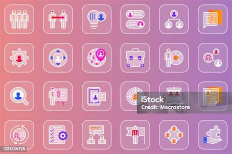 팀워크 웹 글래스모픽 아이콘 세트 팩 개요 성공 비즈니스 팀 협력 대상 파트너십 협력 인적 자원 투자 및 기타 벡터 라인 유리