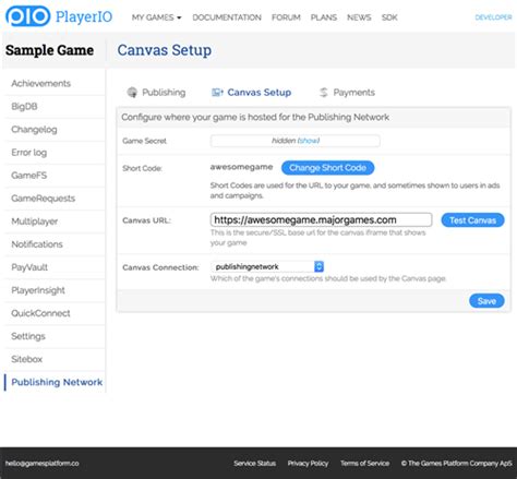 publishing network canvas documentation playerio