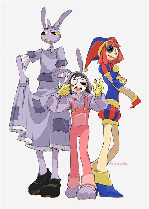 Three Cartoon Characters Standing Next To Each Other