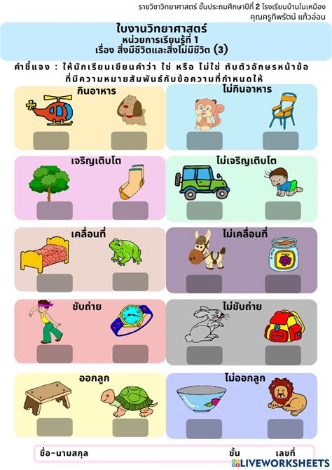 สิ่งมีชีวิตและสิ่งไม่มีชีวิต ป 2 Worksheet