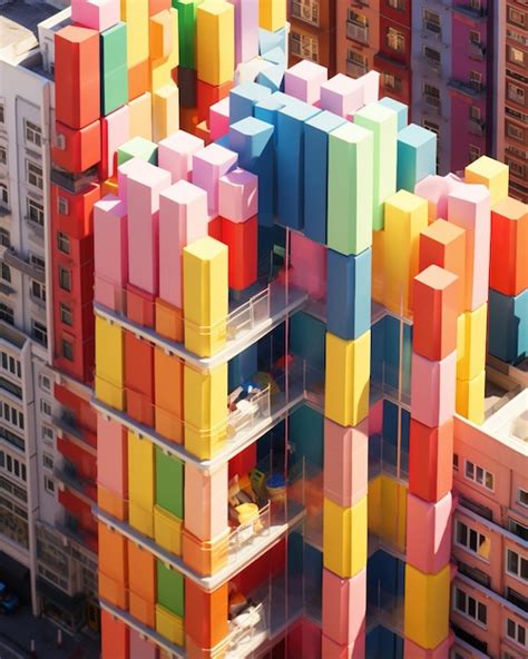 Premium Photo Colorful 3d Building With Geometric Shapes