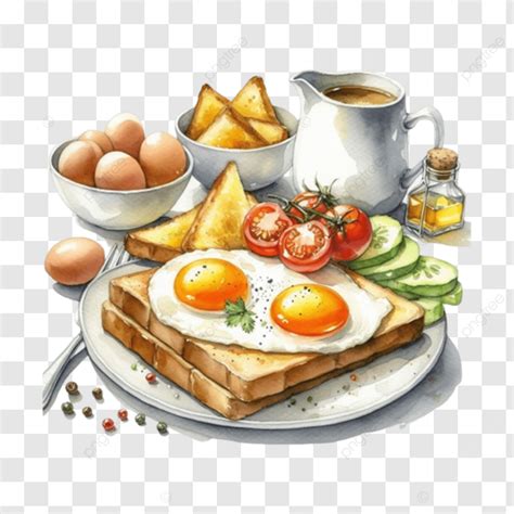 계란 토스트와 야채를 곁들인 맛있는 아침 식사 접시 계란을 곁들인 맛있는 아침 식사 접시 토스트 그리고 야채 Png 일러스트 및 이미지 에 대한 무료 다운로드