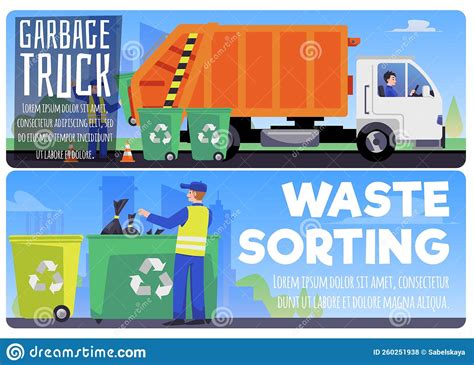 Garbage Truck And Waste Sorting Banners Set Flat Vector Illustration Stock Vector