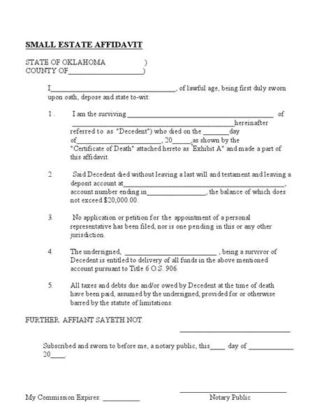 Free Oklahoma Small Estate Affidavit Form Pdf Formspal