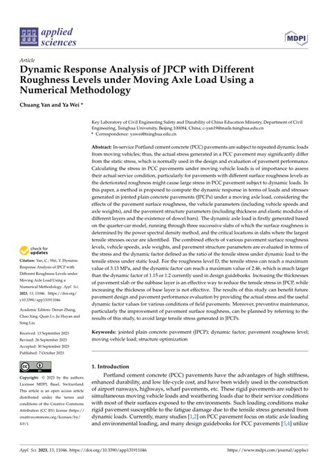 Pdf Dynamic Response Analysis Of Jpcp With Different Roughness Levels Under Moving Axle Load