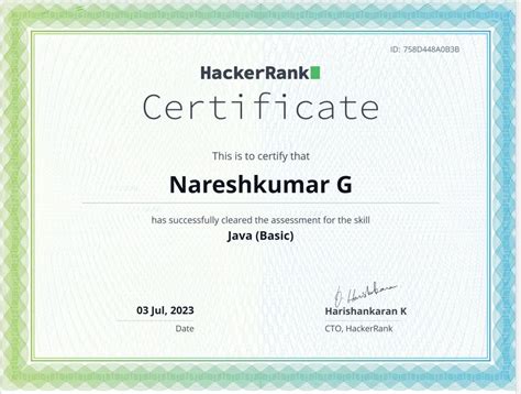 Nareshkumar G On Linkedin Hackerrankcertificate Javabasic