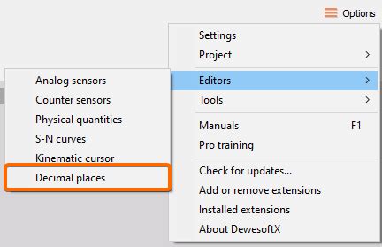 Decimal Places Editor Editors Options Dewesoft X Manual EN
