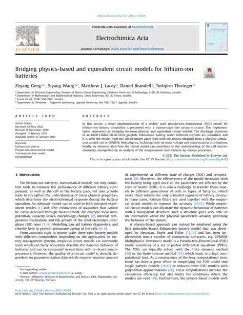 Physics Based And Equivalent Circuit Models For Lithium Ion
