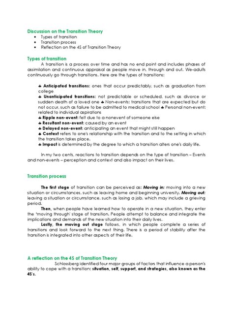 An Analysis Of Schlossbergs Transition Theory Exploring The Types And Process Of Transition
