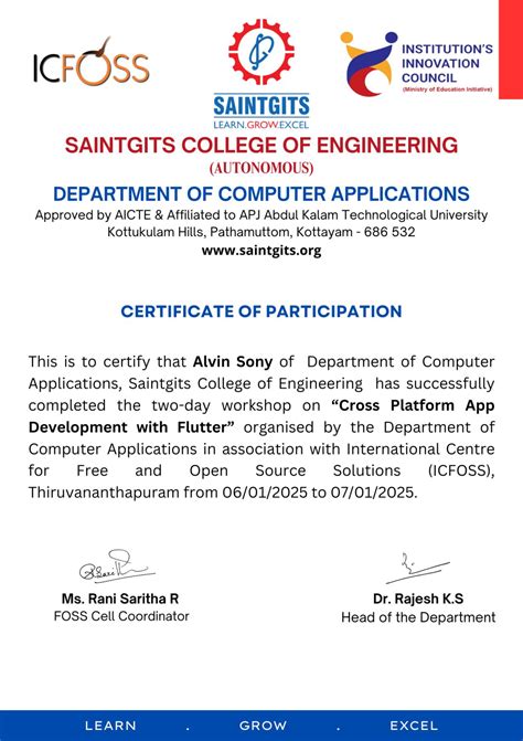 Flutter Appdevelopment Crossplatform Learningjourney Saintgitscollege Alvin Sony