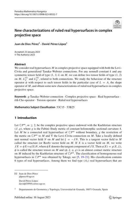 Pdf New Characterizations Of Ruled Real Hypersurfaces In Complex Projective Space