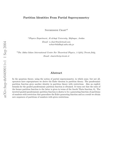 Pdf Partition Identities From Partial Supersymmetry