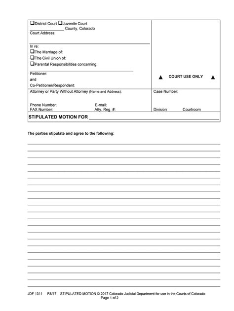 Stipulated Motion Colorado Judicial Department For Use In The Courts Of