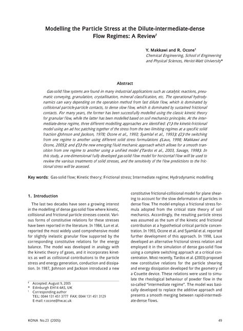 Pdf Modelling Of Particle Stress At The Dilute Intermediate Dense Flow Regimes A Review