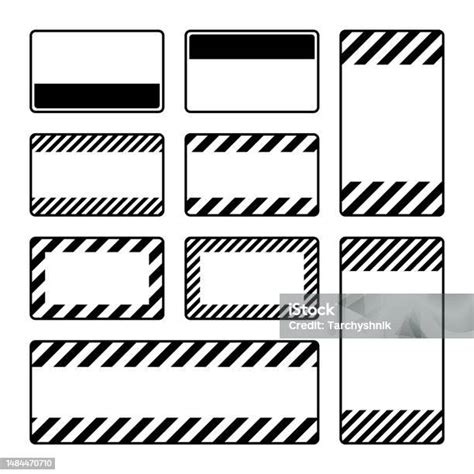 대각선이 있는 다양한 빈 검은색 경고 표지판 주의 위험 또는주의 표지판 건설 현장 표지판 현실적인 통지 간판 경고 배너 도로 방패 벡터 그림 진입금지 표시에 대한 스톡 벡터