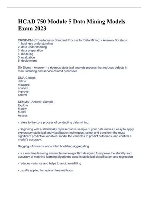 Hcad 750 Module 5 Data Mining Models Exam 2023 Hcad 750 Stuvia Us