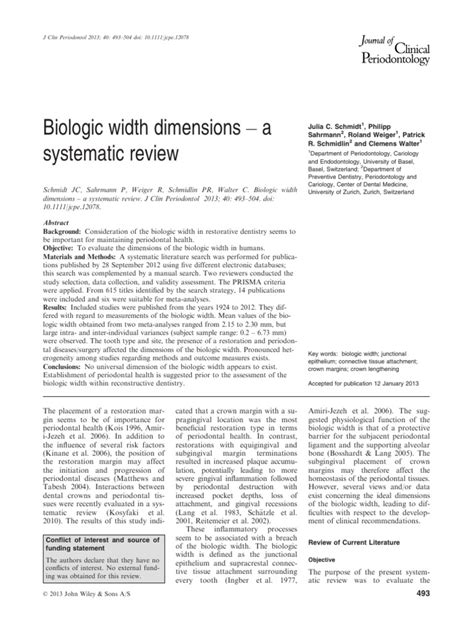 Biologic Width Dimensions A Systematic Review Pdf Periodontology Systematic Review