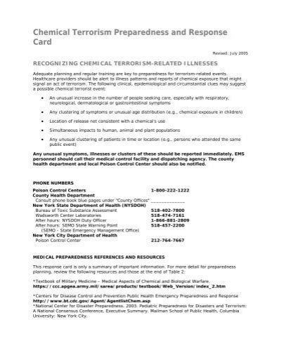 Chemical Terrorism Preparedness And Response Card Pdf 45kb
