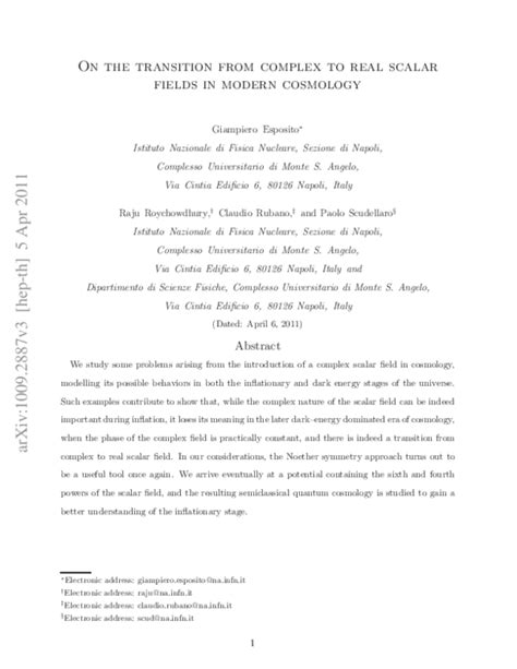 pdf transition from complex to real scalar fields in modern cosmology