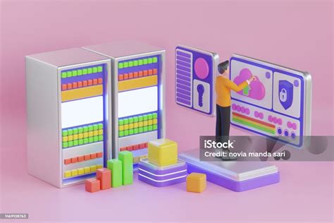 서버 보안의 3d 그림입니다 클라우드 스토리지 데이터 보안 보호 온라인 백업 사이버 보안 기술 개념의 웹 호스팅 서비스 3d