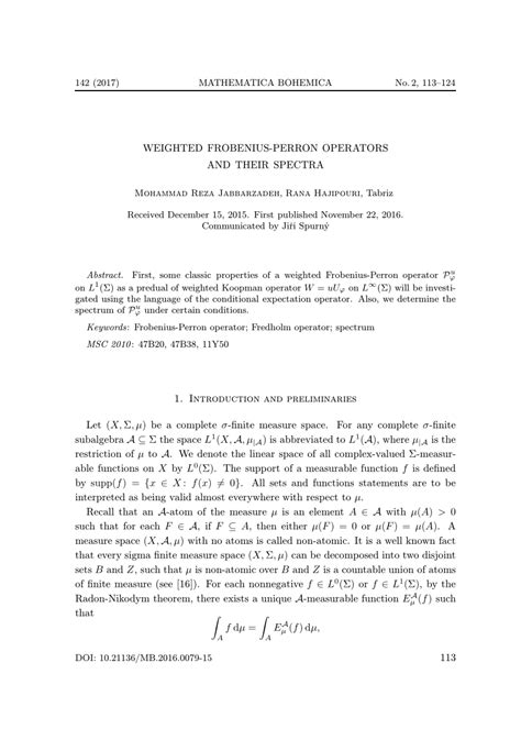 Pdf Weighted Frobenius Perron Operators And Their Spectra