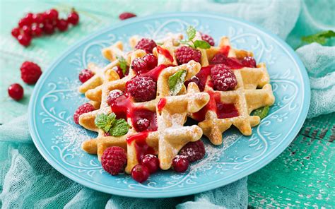 배경 화면 와플 가루 설탕 라스베리 5120x2880 Uhd 5k 그림 이미지