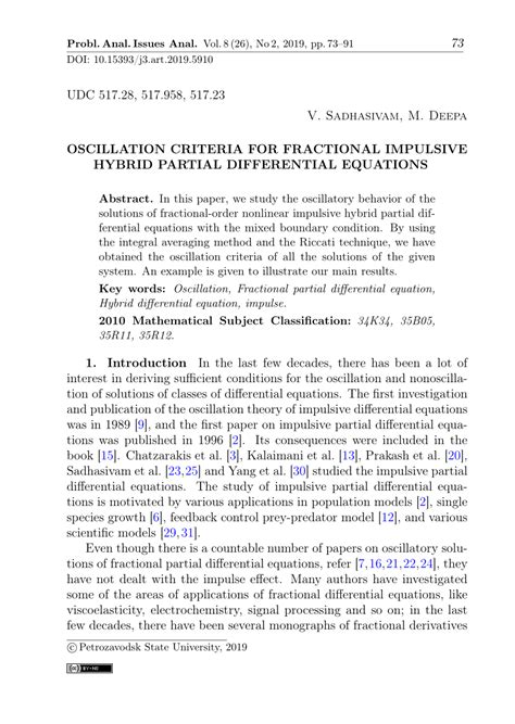 Pdf Oscillation Criteria For Fractional Impulsive Hybrid Partial Differential Equations