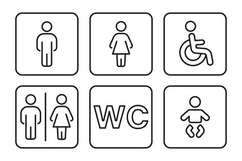 화장실 라인 아이콘 세트 화장실 표시 터 일러스트레이션 프리미엄 벡터