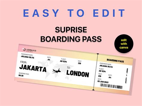 Customizable Boarding Pass Template Print At Home Flight Etsy