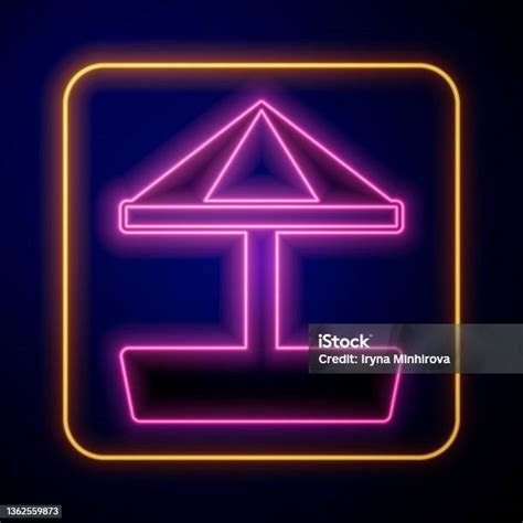 검은 색 배경에 고립 된 모래와 우산 아이콘을 가진 아이들을위한 빛나는 네온 샌드 박스 벡터 교육에 대한 스톡 벡터 아트 및 기타 이미지 Istock