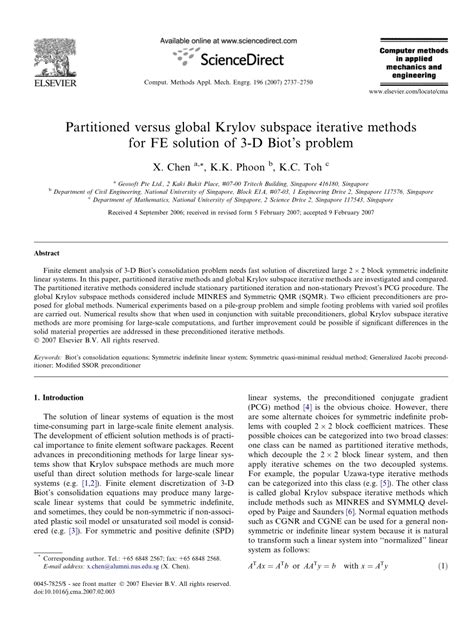 Pdf Partitioned Versus Global Krylov Subspace Iterative Methods For