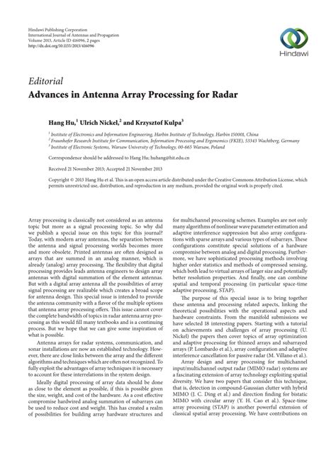 pdf advances in antenna array processing for radar
