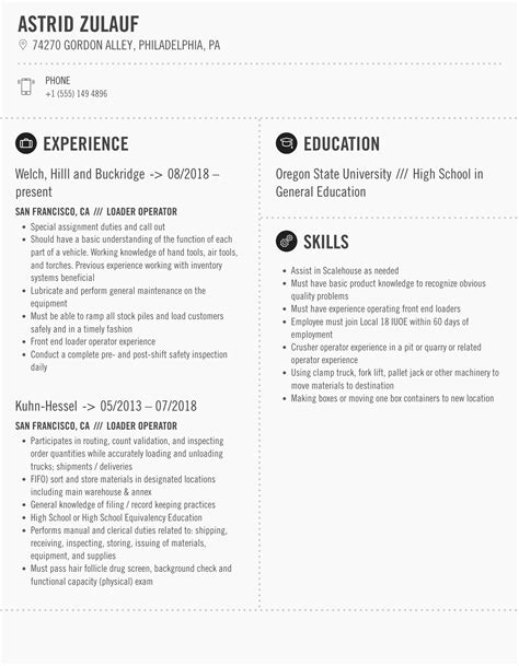 Loader Operator Resume Samples Velvet Jobs