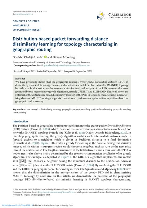Pdf Distribution Based Packet Forwarding Distance Dissimilarity Learning For Topology