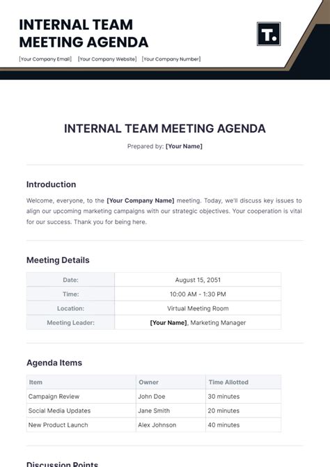 Free Internal Team Meeting Agenda Template To Edit Online
