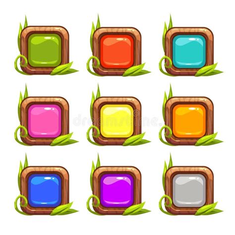 Cartoon Vector Square Buttons Set Stock Vector Illustration Of Border Leaves