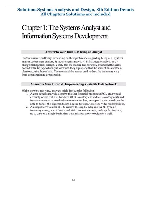 Solutions For Systems Analysis And Design 8th Edition By Alan Dennis Management Information