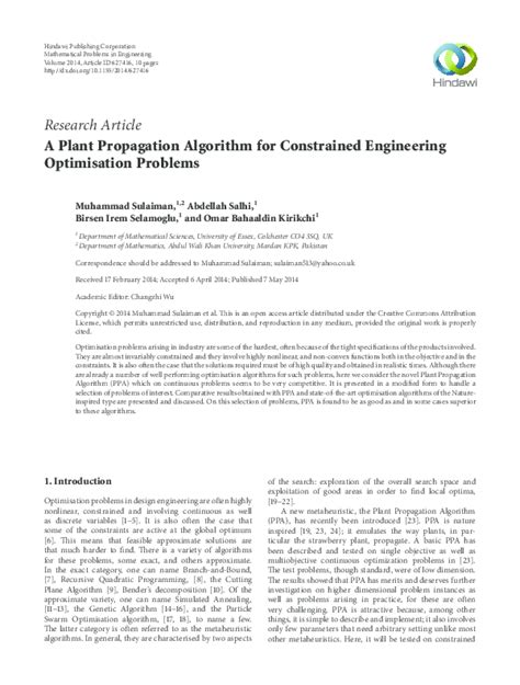 pdf a plant propagation algorithm for constrained engineering
